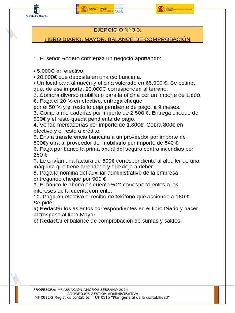 Ejer.3.3 Diario, Mayor, Balance | PDF | Derecho | Hogar y jardín