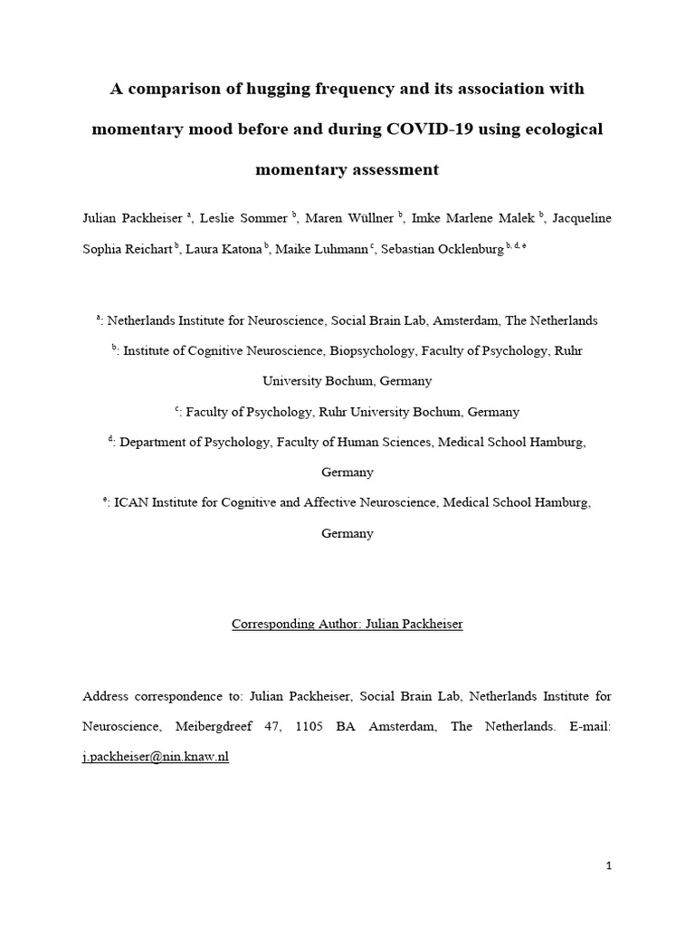 Embraces During Corona - Submission - Unblinded | PDF | Dependent And ...