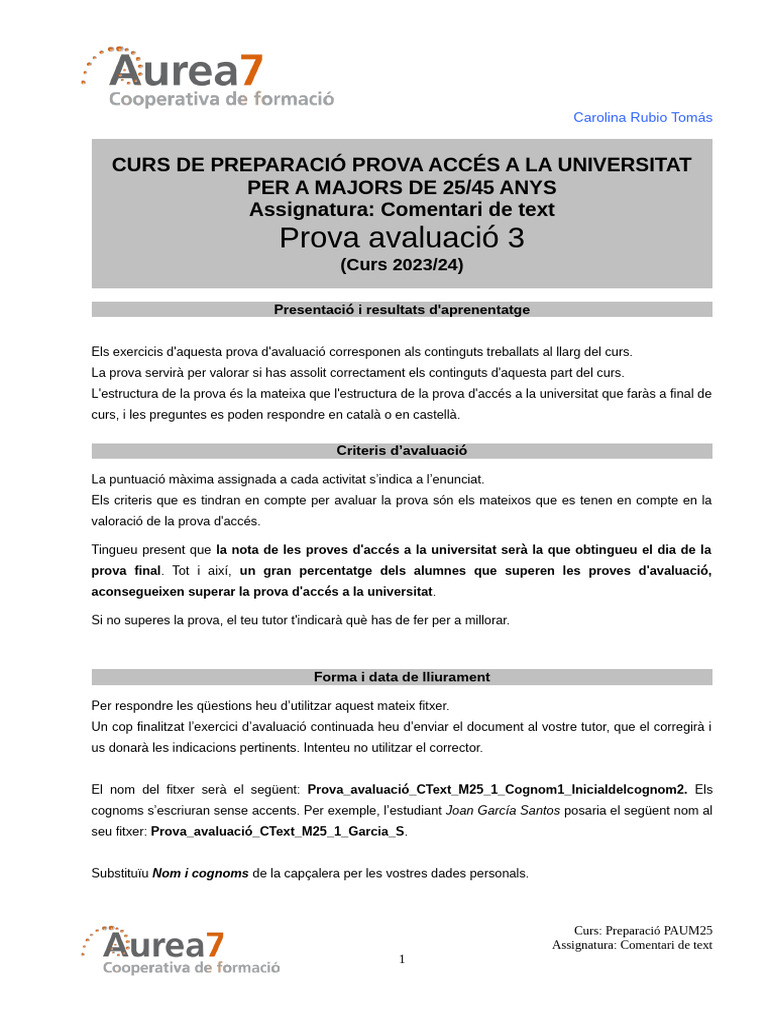 Prova - Avaluació - Comentari de Text - M25 - 31 | PDF | Pseudociencia | Conocimiento
