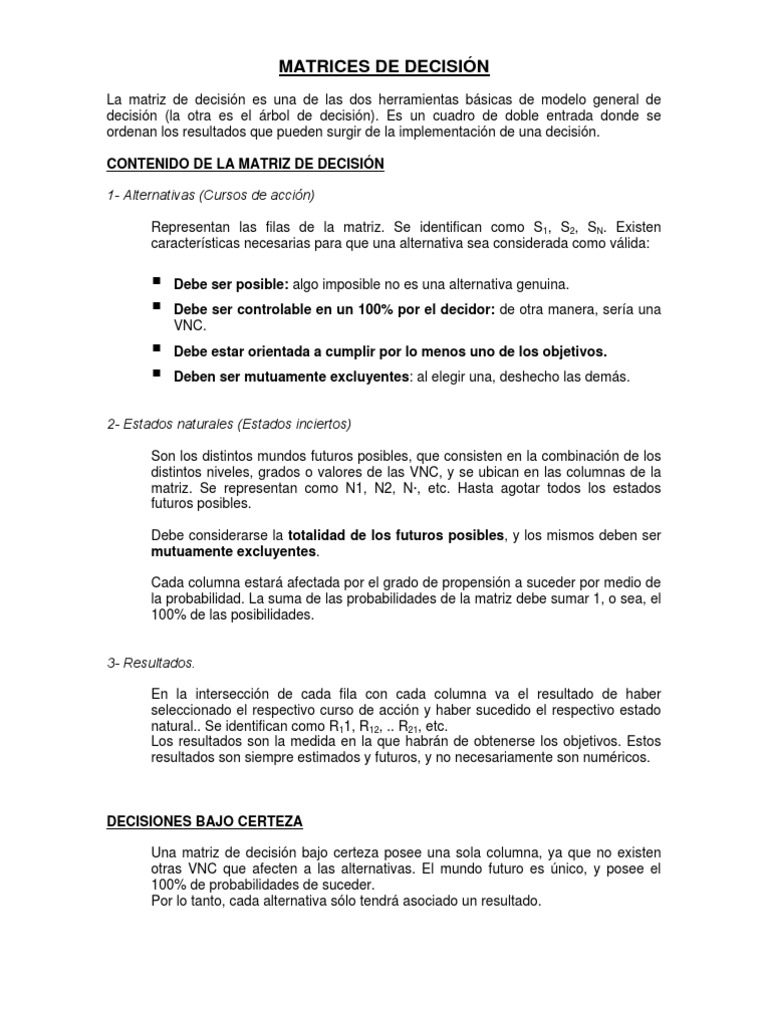 Matrices de Decision | PDF | Matriz (Matemáticas) | Toma de decisiones