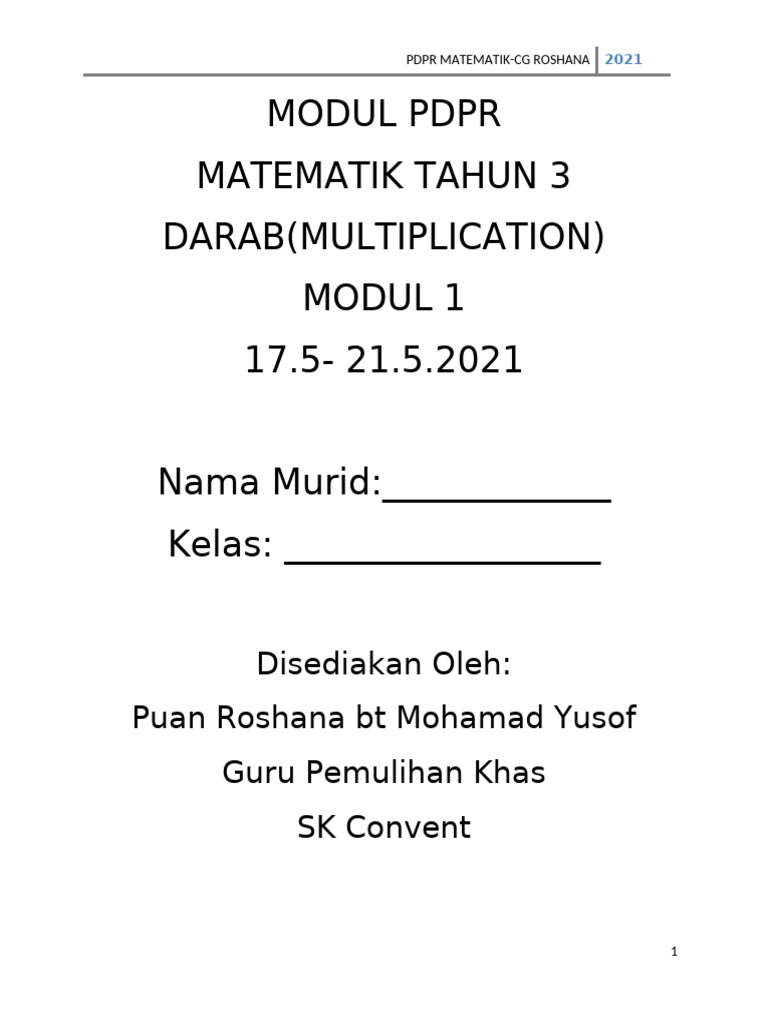 Modul PDPR Math Tahun 3 | PDF