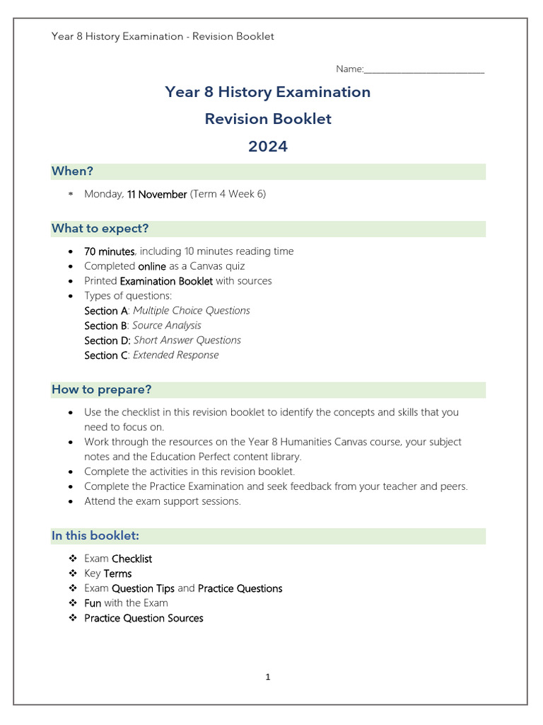 Year 8 History Exam Revision Booklet 2024 | PDF | Feudalism | Shogun