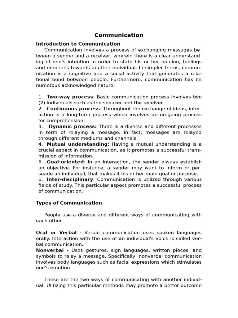 Communication - Written Report | PDF | Communication | Nonverbal Communication