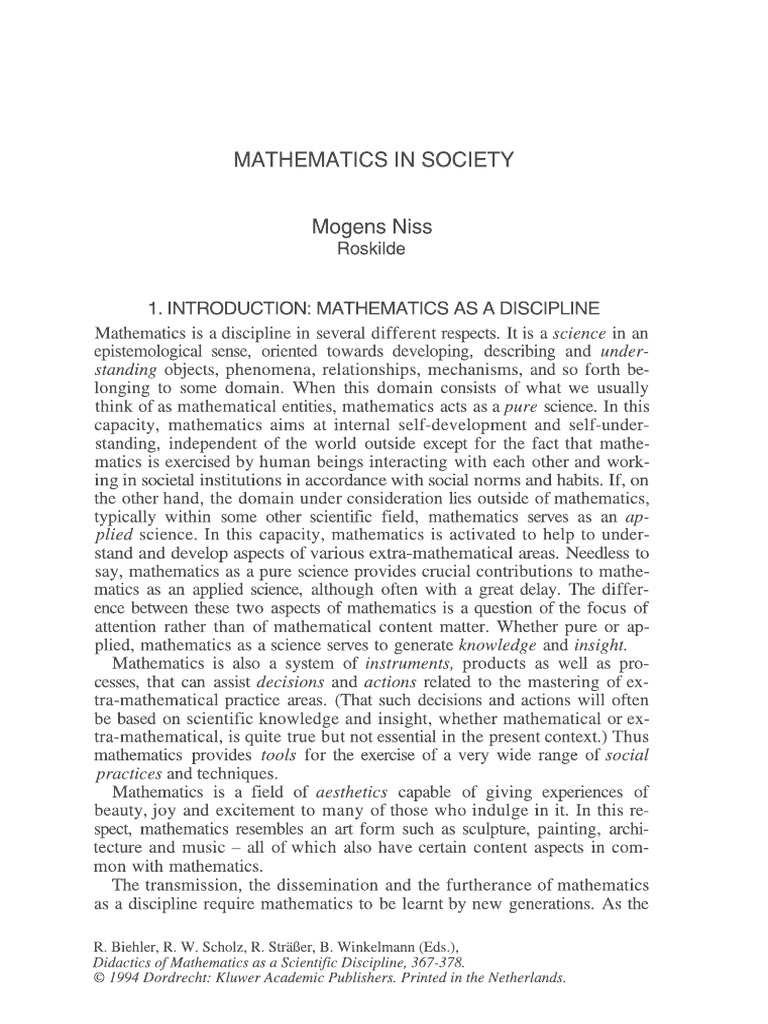 Math in Society - Niss | PDF