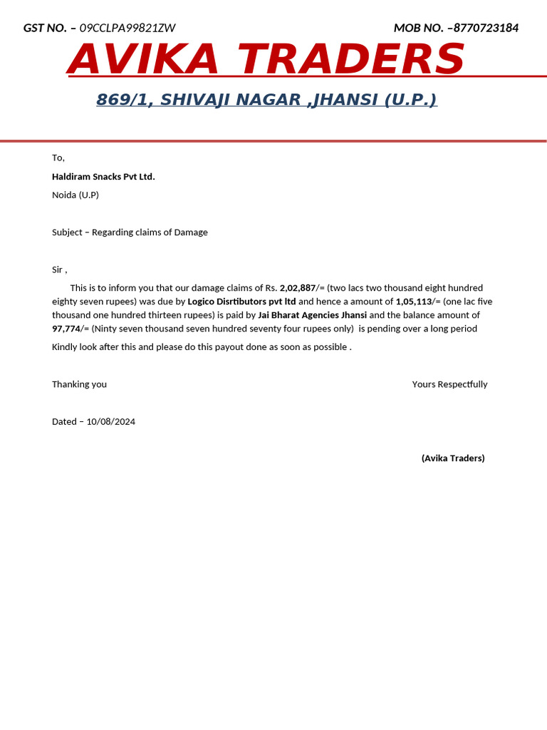 AVIKA LETTER HEAD Haldiram | PDF