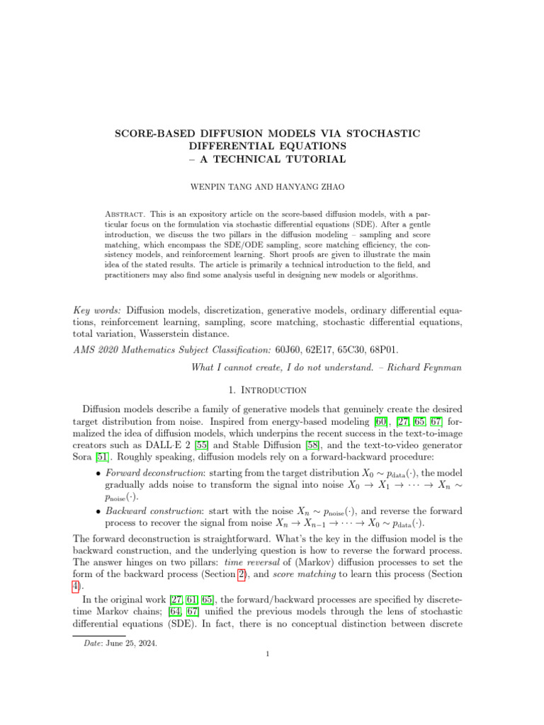 Score-Based Diffusion Models Via Stochastic Differential Equations - A Technical Tutorial | PDF ...