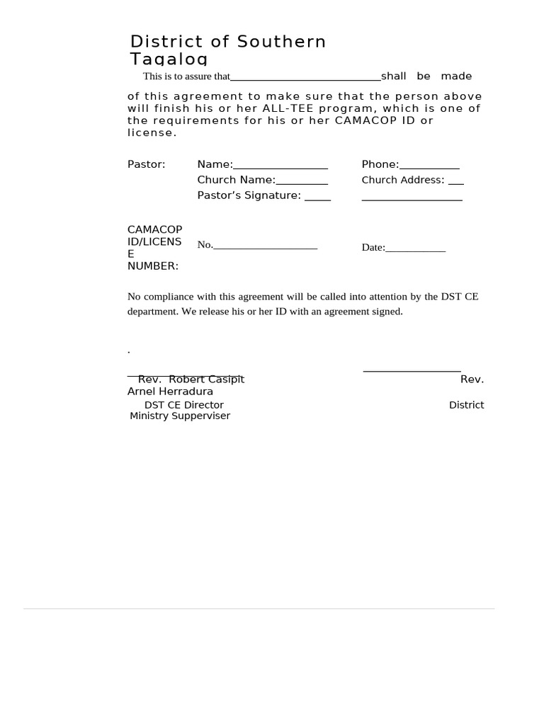 CAMACOP ID Program Agreement Form | PDF