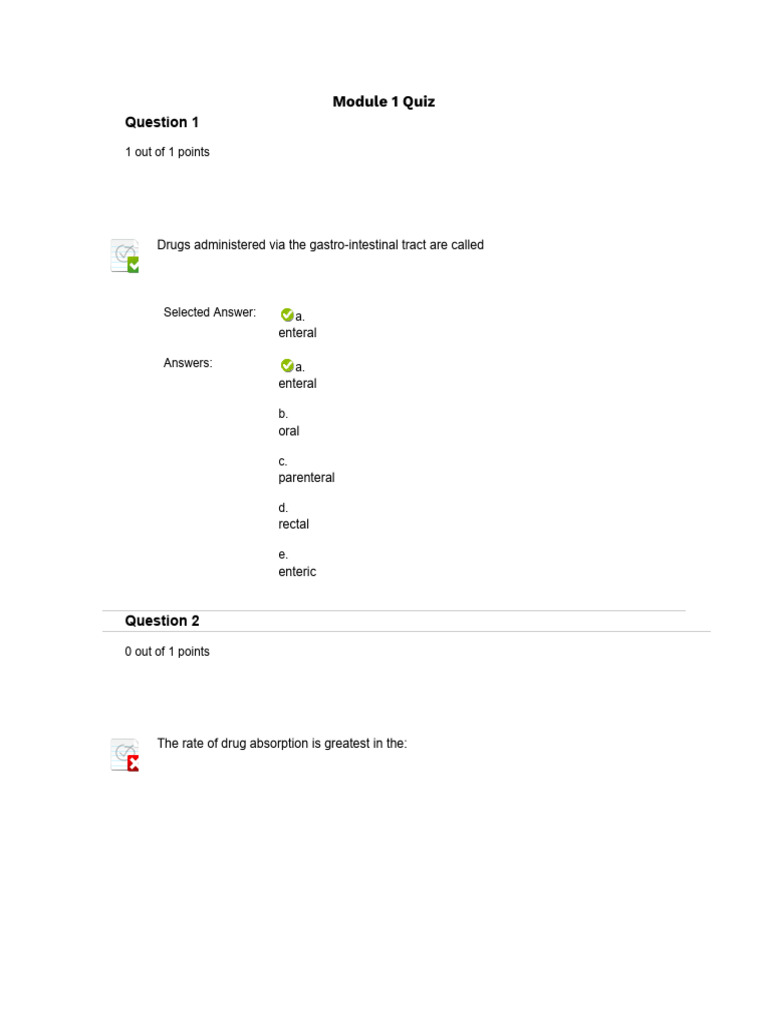Module 1 Quiz | PDF | Pharmacokinetics | Pharmacy