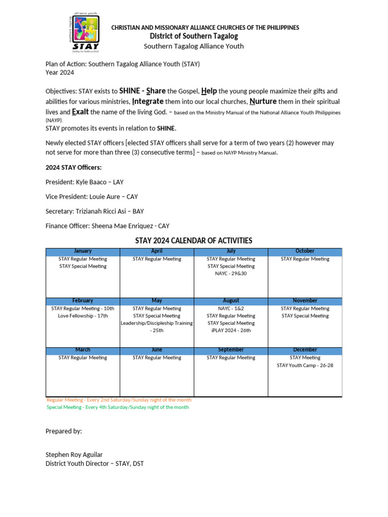 STAY Plan of Action 2024 | PDF | Protestant Denominational Families ...