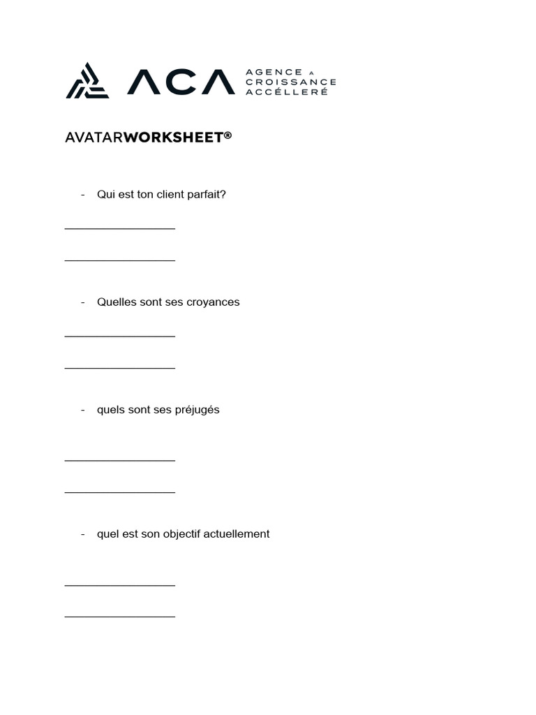 ACA Worksheet Cre Er Son Avatar | PDF | Affaires