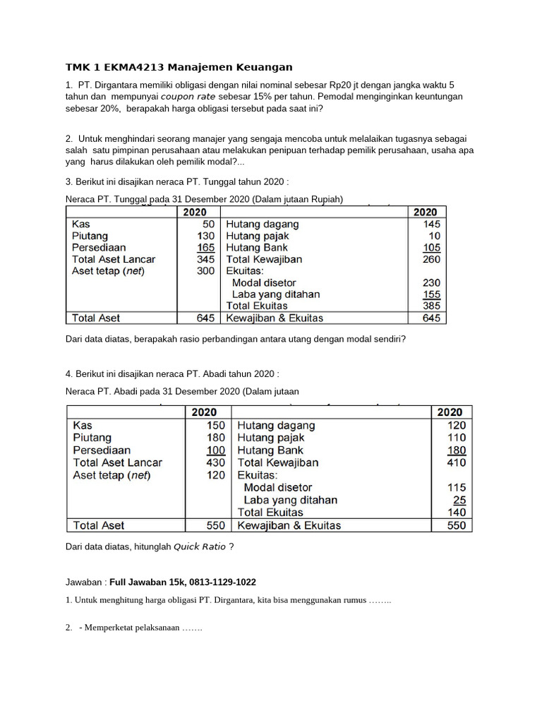 TMK 1 EKMA4213 Manajemen Keuangan | PDF