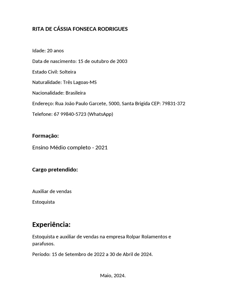 Curriculum Vitae Rita | PDF