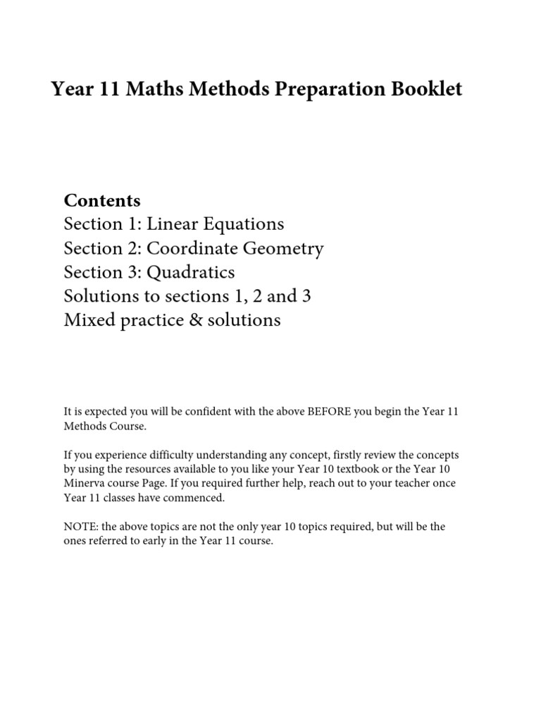Preparation Booklet for Unit 1 | PDF | Equations | Mathematics
