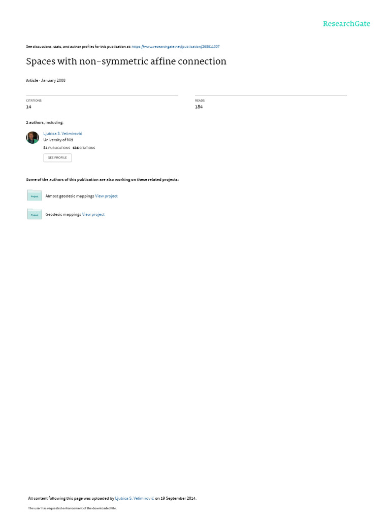Spaces With Non-Symmetric Affine Connection | PDF | Curvature | Tensor