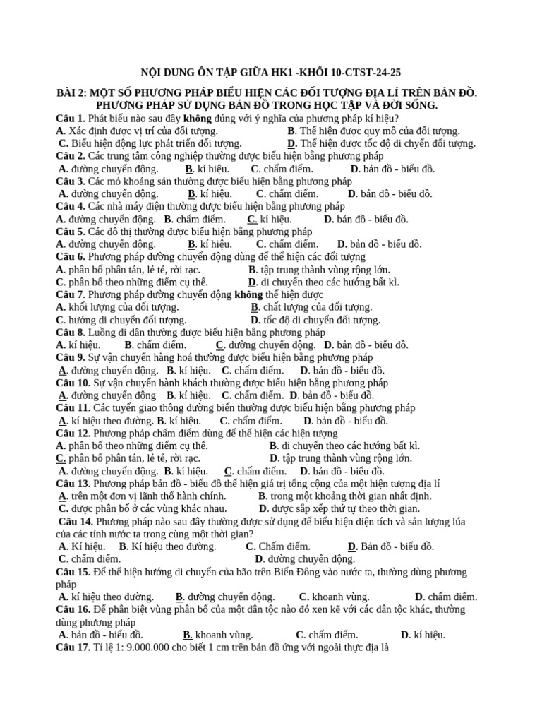 Nội dung ôn tập GHK1-ĐỊA 10-CTST-24-25 (đã chỉnh) | PDF