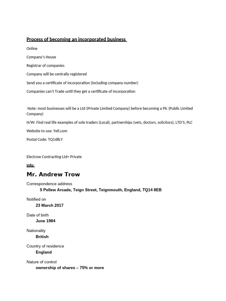 Process of Becoming An Incorporated Business | PDF
