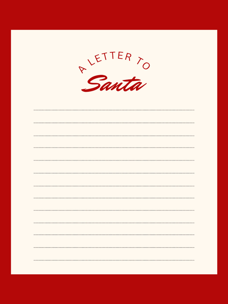 Red Cream Simple Elegant Christmas Lined Paper Santa Letter | PDF
