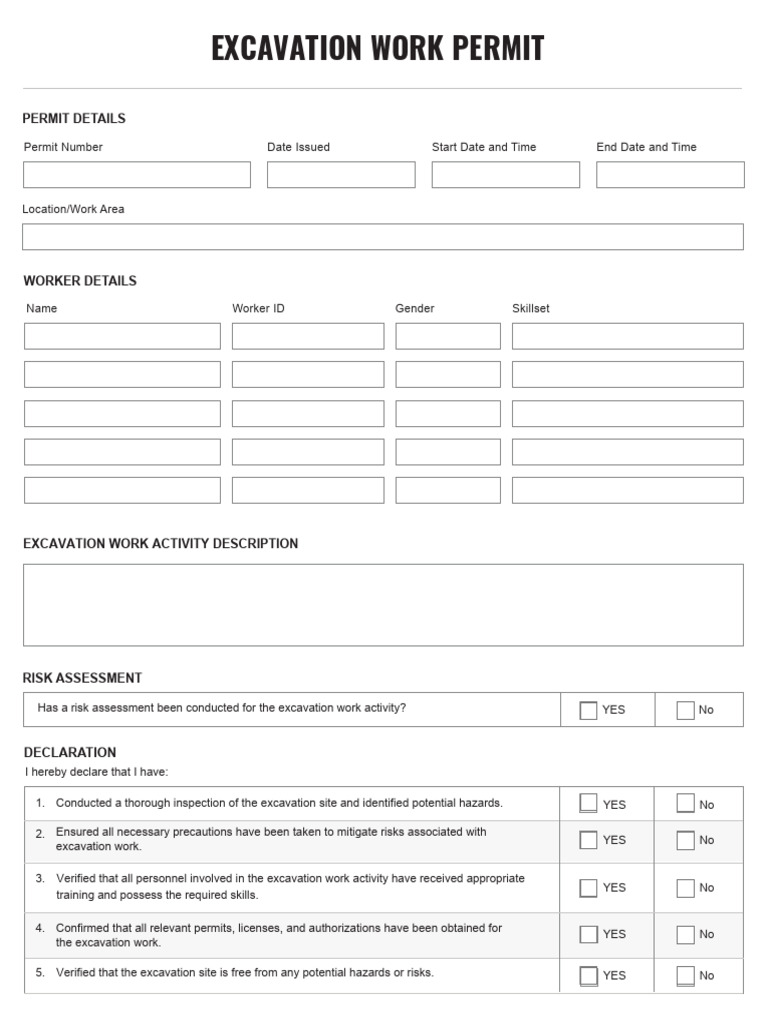 Excavation Work Permit | PDF | Personal Protective Equipment ...