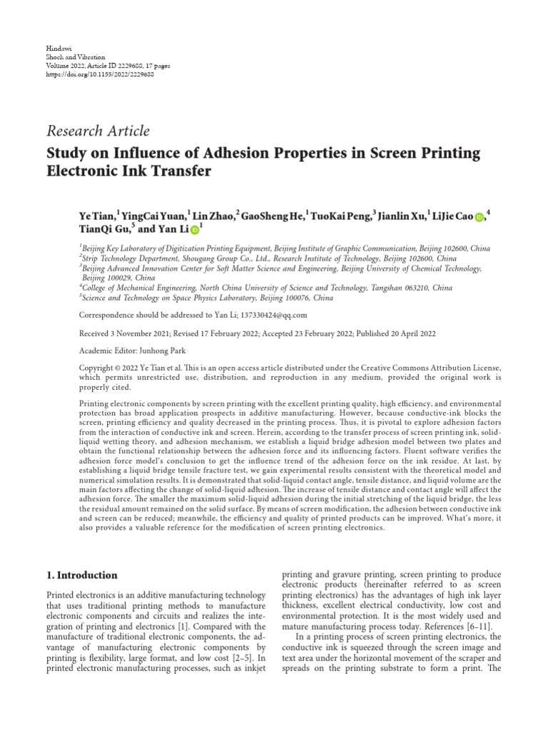 Study On Influence of Adhesion Properties in Scree | PDF | Adhesion | Wetting
