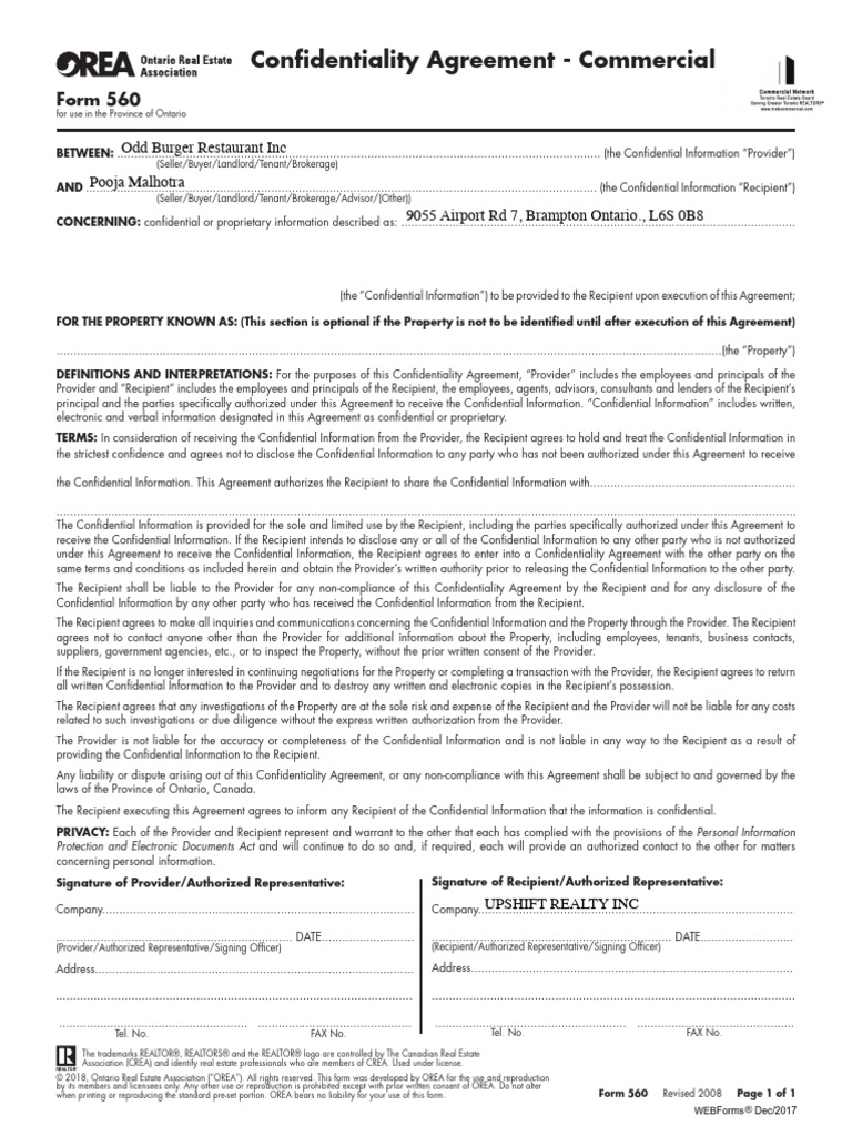 ConfidentialityAgreement Commercial 560 | PDF | Due Diligence | Justice