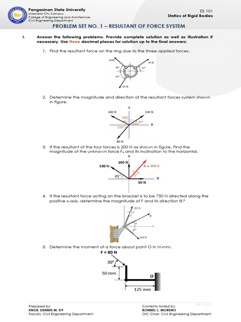 Statics Problem Set: Resultant Forces | PDF | Science | Applied And ...