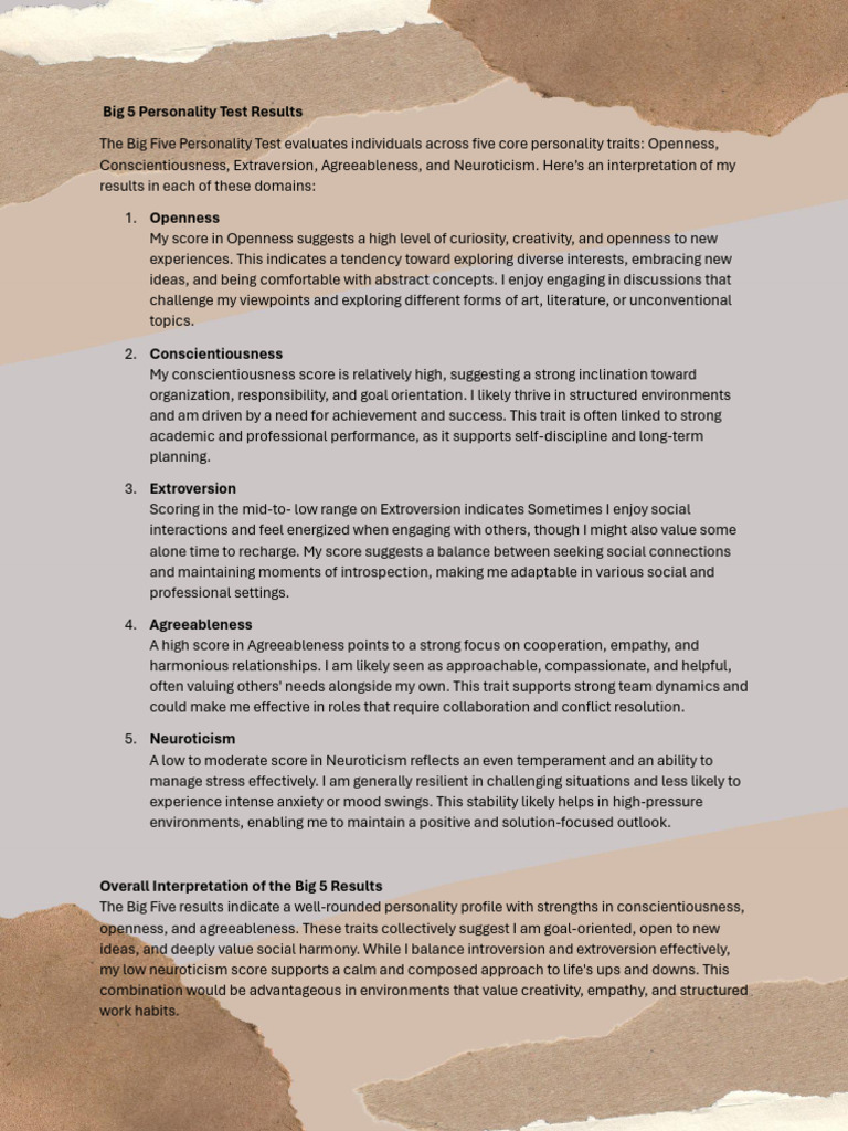 Big 5 Personality Test Results. merge | PDF | Extraversion And ...