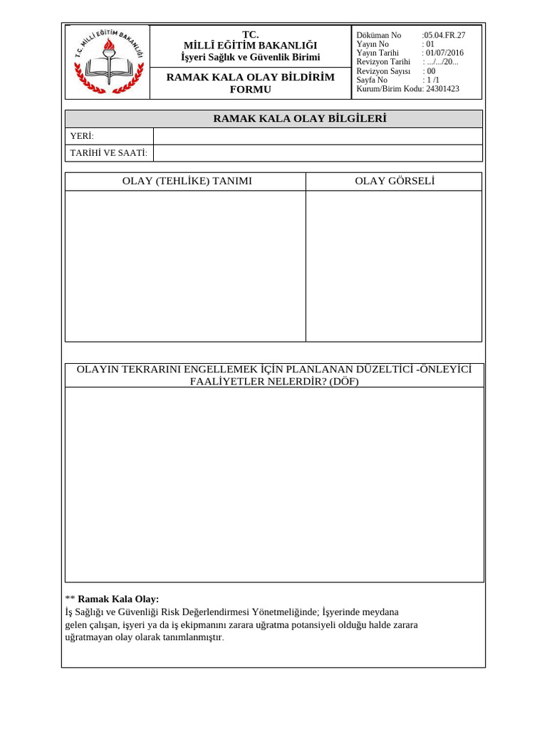 3 - Ramak Kala Olay Bildirim Formu | PDF