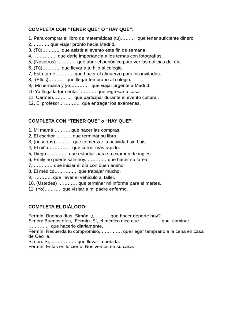 Uso de "tener que" y "hay que" | PDF | Arte