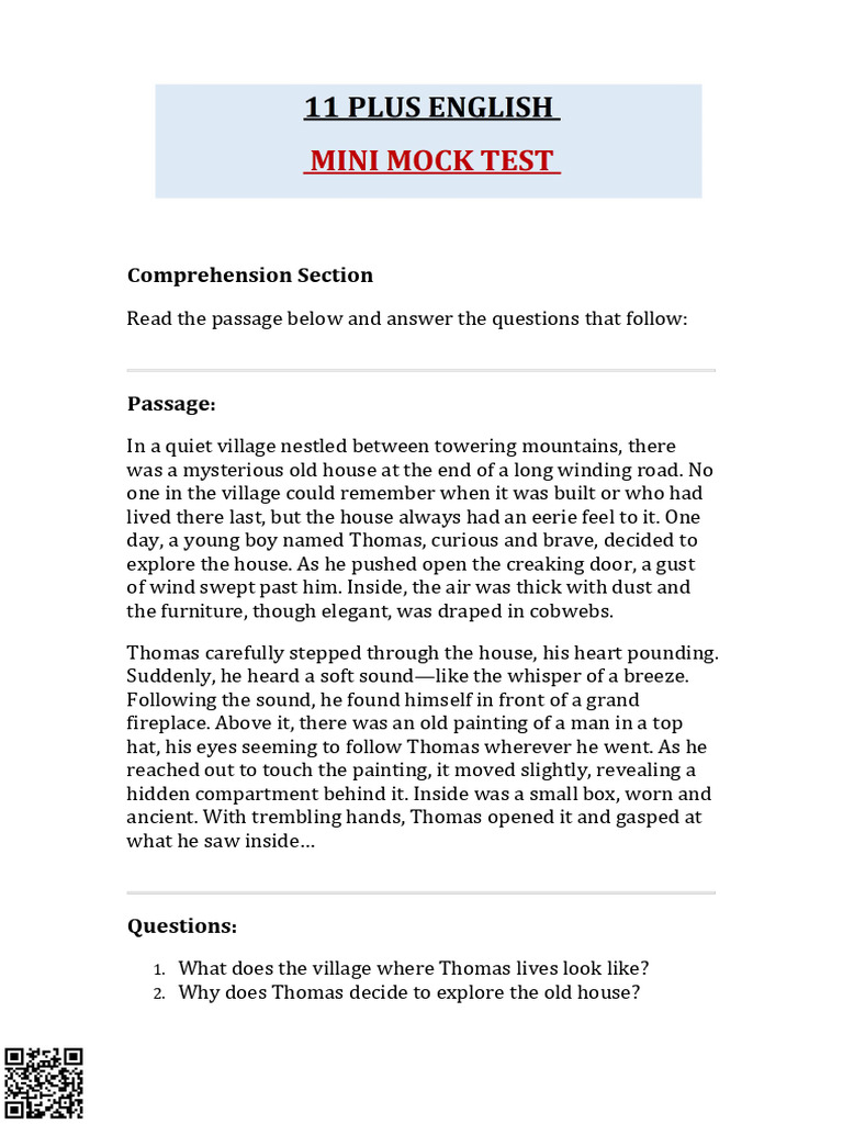 11 Plus English Mini Mock Test | PDF