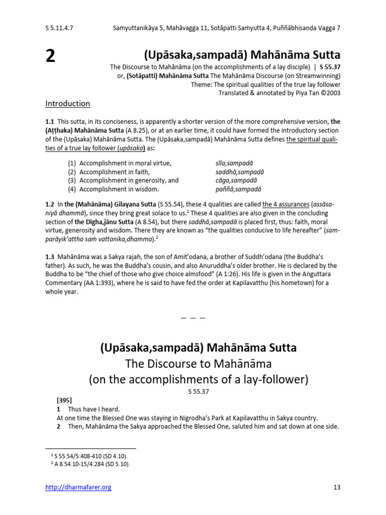 6.2 Upasakasampada Mahanama S s55.37 Piya | PDF | Buddhist Philosophy | Āstika