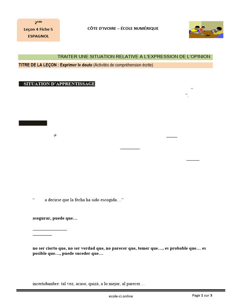 Expresar Duda en Español: Actividades | PDF | Artes del Lenguaje y ...