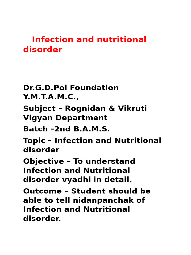 Infection and Nutritional Disorde1 Roll No 32 | PDF | Infection ...