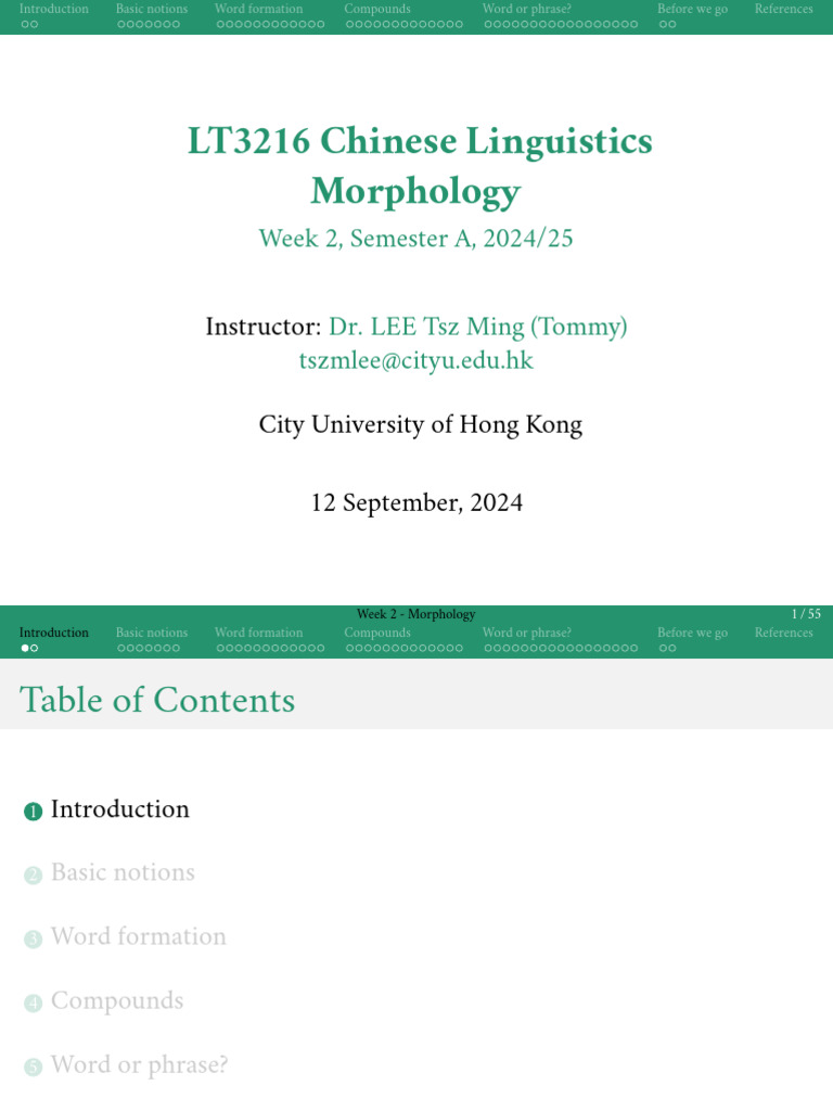 LT3216 Chinese Linguistics Week2 | PDF | Morphology (Linguistics) | Word