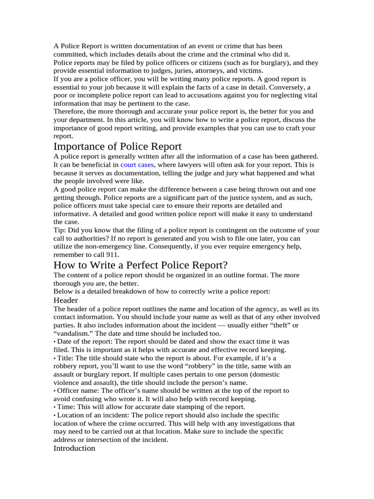 A Police Report, Way of Writing | PDF | Complaint | Robbery