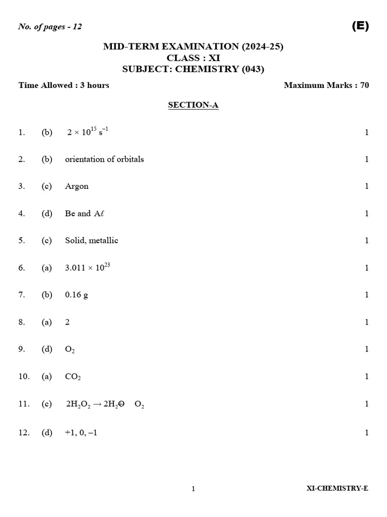 Xi Chemistry.doc E | PDF | Mole (Unit) | Atoms