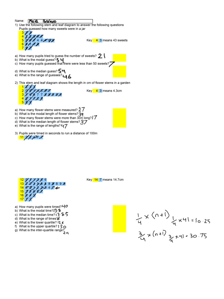 Stem and Leaf Diagrams | PDF | Language Arts & Discipline