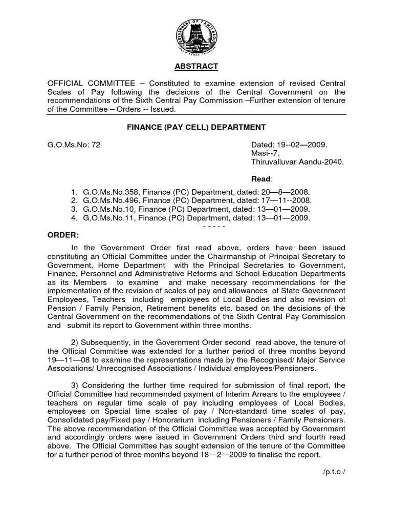 FINANCE (PAY CELL) DEPARTMENT G.O.Ms - No: 72 Dated: 19 - 02-2009 ...