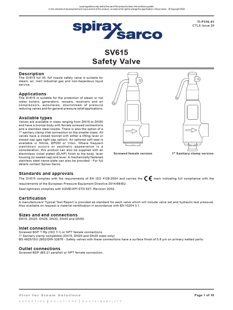 SV615 Safety Valve: Description | PDF | Valve | Mechanical Engineering