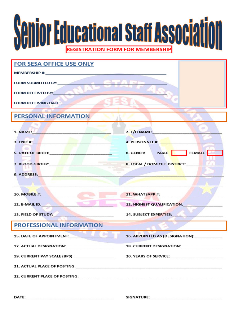 Sesa Registration Form For Membership | PDF