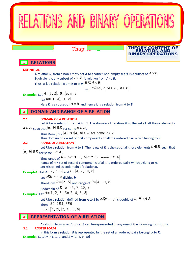 2. RELATIONS _ BINARY OPERATION | PDF | Mathematical Concepts | Mathematical Objects