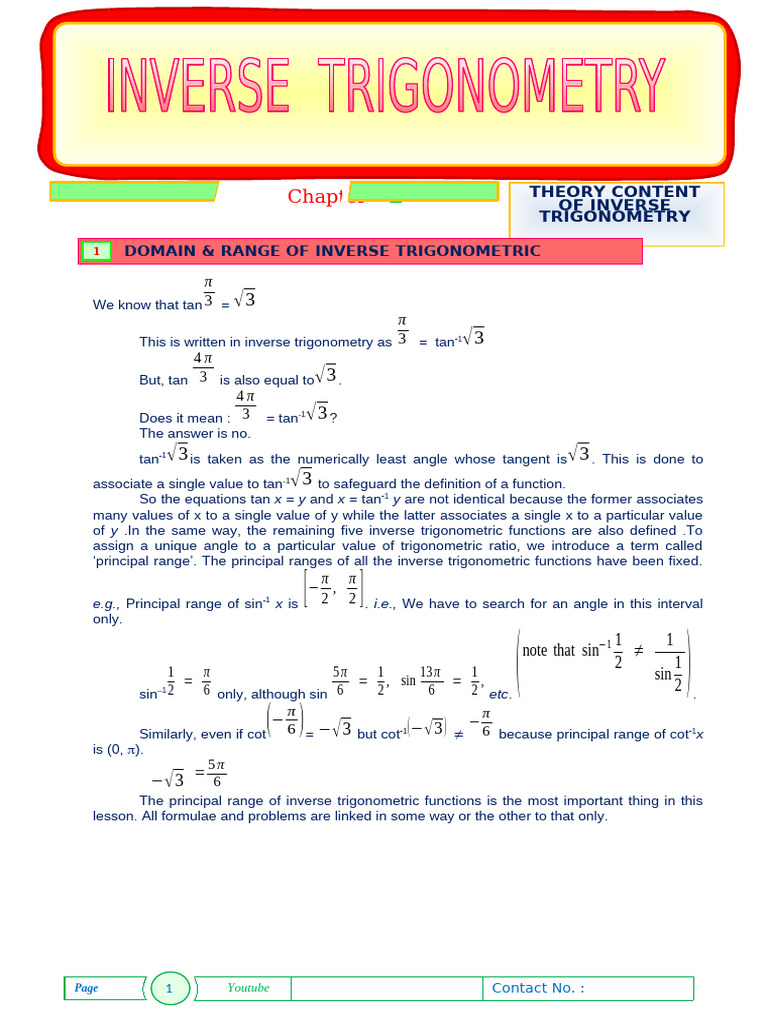 2. Inverse Trigonometry | PDF | Trigonometric Functions | Trigonometry