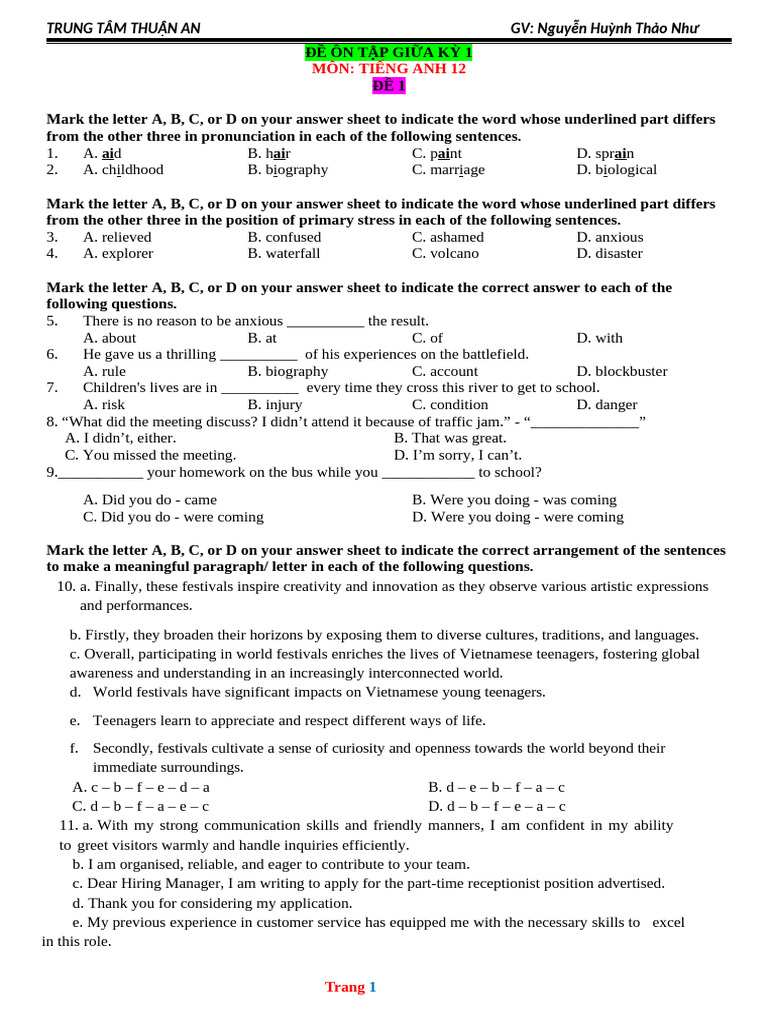 Bo de On Tap Giua HK1 Anh 12 Global CTM | PDF | Steve Jobs | Balloon