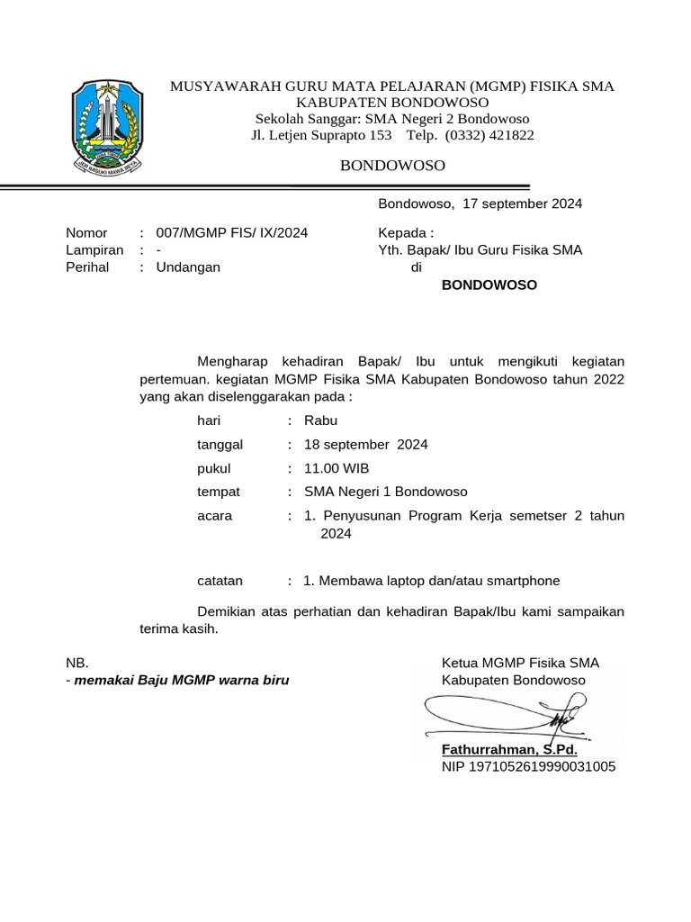 UNDANGAN MGMP 18 September 2024 | PDF
