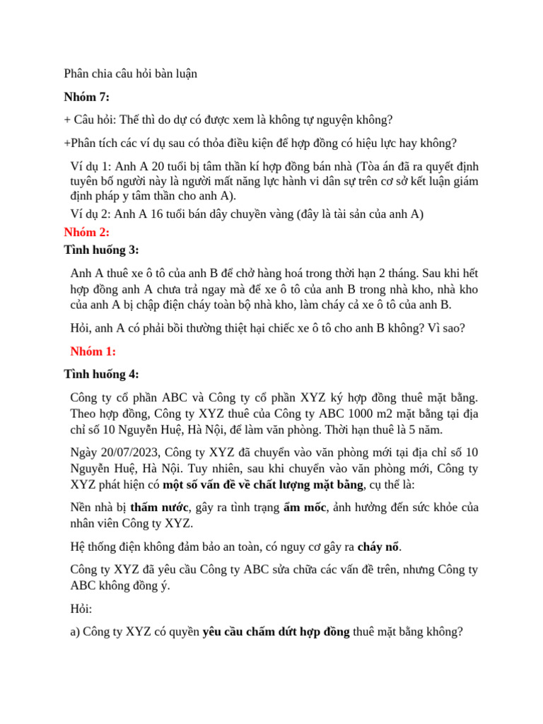 phân chia câu hỏi bàn luận - nhóm 6 LKD | PDF