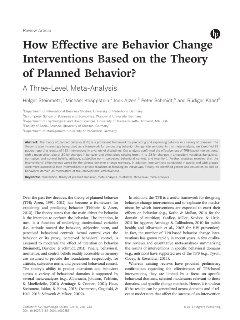 How Effective Are Behavior Change | PDF | Attitude (Psychology) | Intention