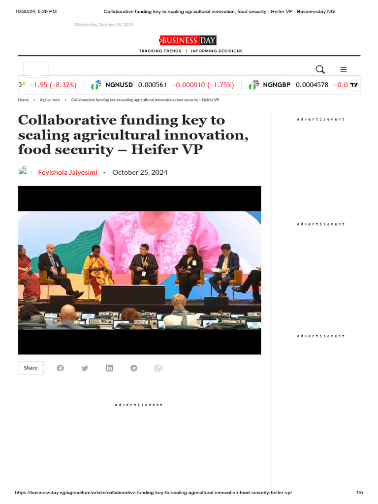 Collaborative fund key to scaling agricultural innovation, food security | PDF | Food Security ...