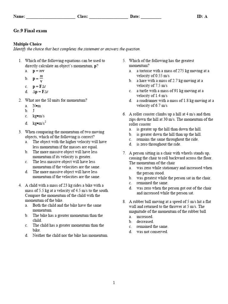Q.4 Revision Worksheet-AK | PDF | Collision | Momentum
