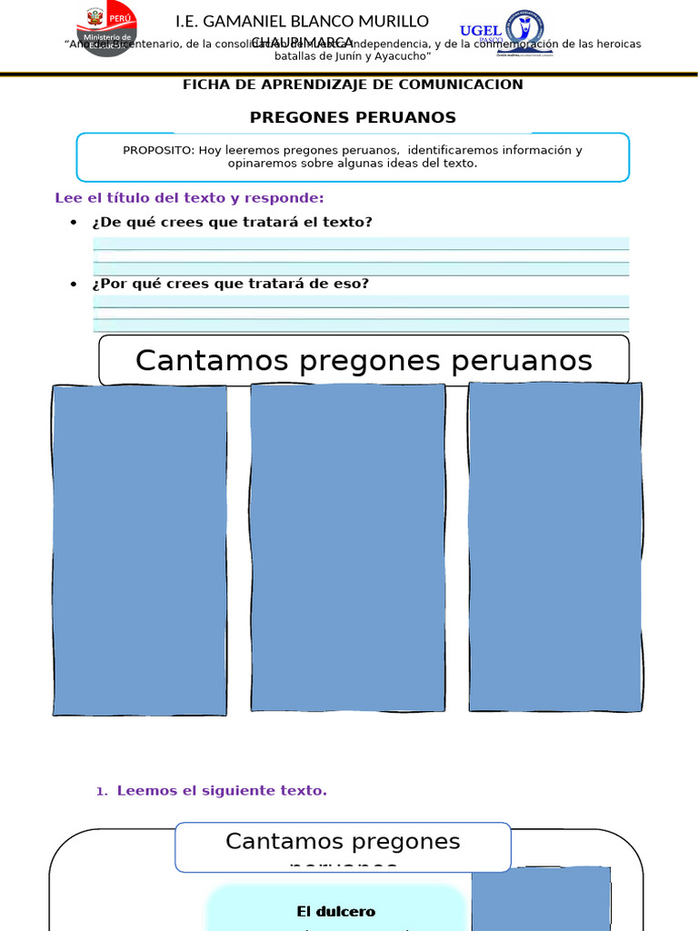 16 de Julio, Ficha D1 Com Pregones Peruanos | PDF | Cocinando | Comida y bebida