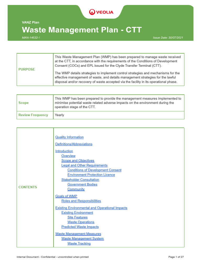 Veolia Waste Management Plan - CTT | PDF | Waste | Waste Management