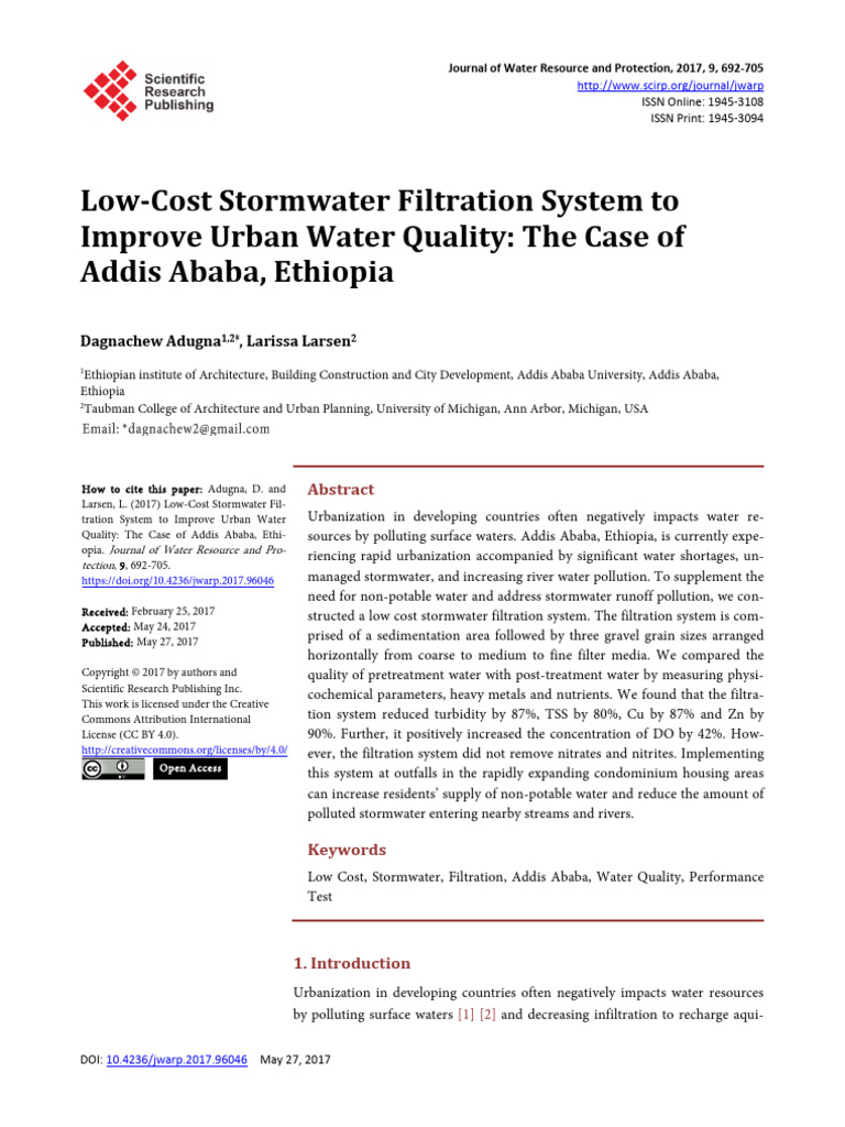 Low-Cost Stormwater Filtration System To Improve U | PDF | Filtration ...